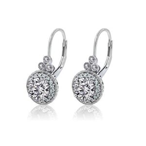 Amazon Essentials Platinum Plated Sterling Silver Antique Drop Earrings set with Round Cut Infinite Elements Cubic Zirconia (3.5 cttw), (previously Amazon Collection)