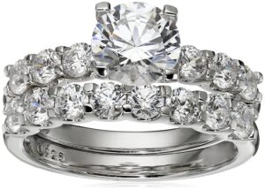 amazon collection platinum-plated sterling silver infinite elements cubic zirconia round cut ring set, size 7