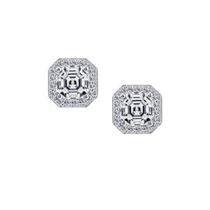 Amazon Collection Platinum Plated Sterling Silver Halo Earrings set with Asscher Cut Infinite Elements Cubic Zirconia (1 cttw)