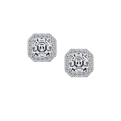 Amazon Collection Platinum Plated Sterling Silver Halo Earrings set with Asscher Cut Infinite Elements Cubic Zirconia (1 cttw)