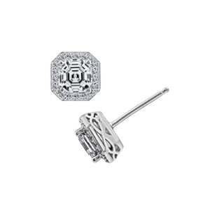 amazon collection platinum plated sterling silver halo earrings set with asscher cut infinite elements cubic zirconia (1 cttw)