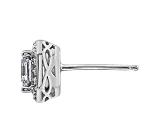 Amazon Collection Platinum Plated Sterling Silver Halo Earrings set with Asscher Cut Infinite Elements Cubic Zirconia (1 cttw)