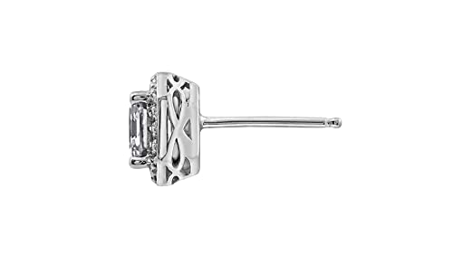 Amazon Collection Platinum Plated Sterling Silver Halo Earrings set with Asscher Cut Infinite Elements Cubic Zirconia (1 cttw)