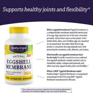 Healthy Origins Eggshell Membrane (NEM), 500 mg - Natural Collagen and Joint Support Supplement - Gluten-Free Supplement - 120 Veggie Capsules