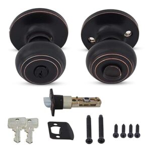 honeywell safes & door locks - interior & exterior door knob with lock & keys set - anti bump resistant front door knob for bedroom & bathroom - 6.5 x 2.75 x 2.75 in - oil rubbed bronze - 8101401