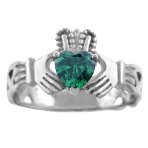 claddagh rings 925 sterling silver solitaire green cz celtic knot (7.25)