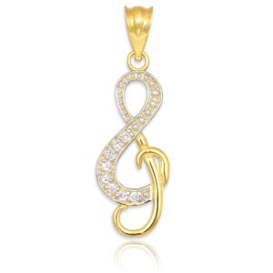 14k gold diamond studded treble clef charm music note pendant (yellow-gold)