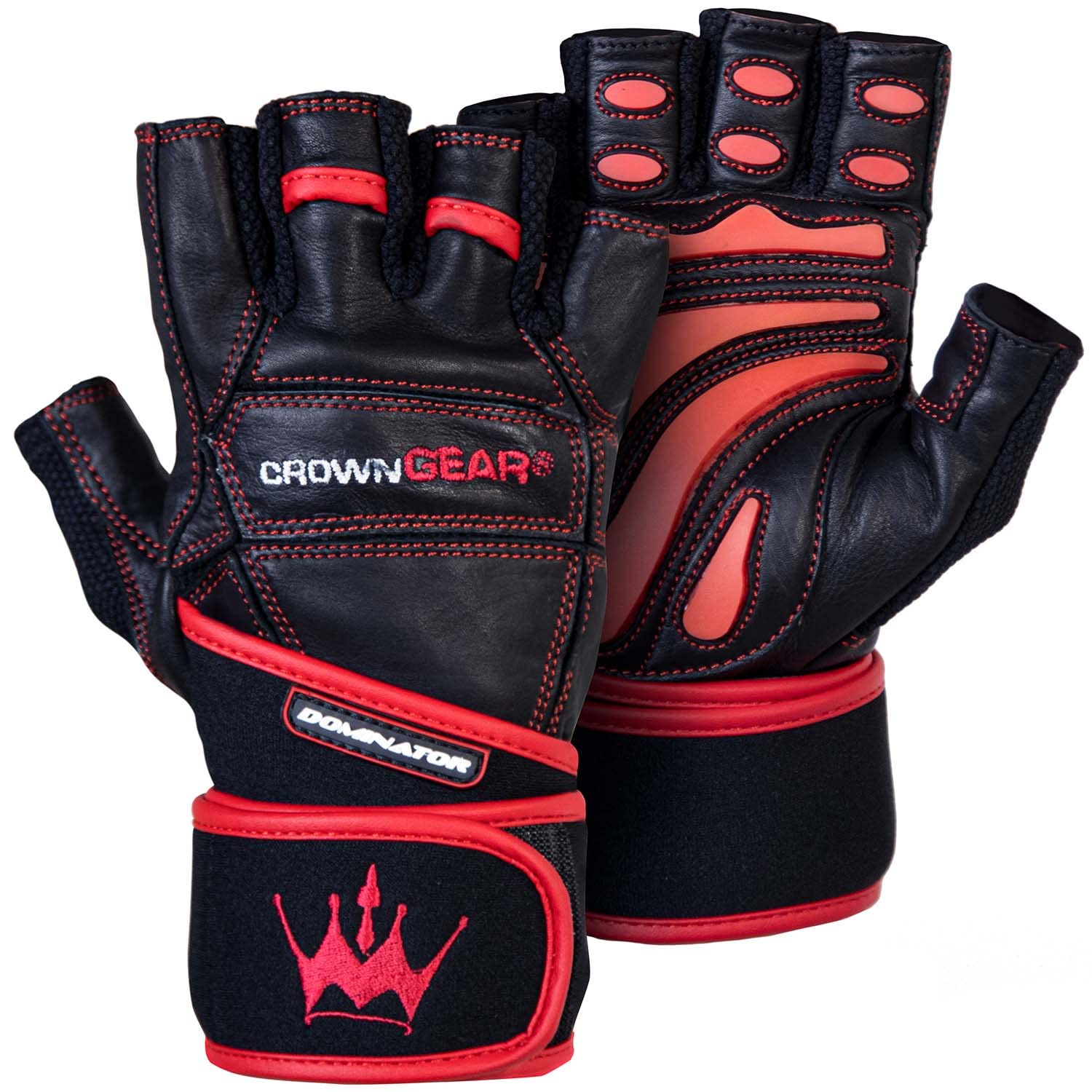 Crown Gear Weightlifting Gloves for Gym Fitness Crossfit Bodybuilding - Workout Weight Lifting Gloves for Men & Women - DOMINATOR Leather Crossfit Training Gloves Wrist Support Wraps (L)