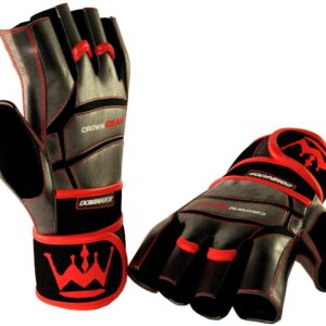 Crown Gear Weightlifting Gloves for Gym Fitness Crossfit Bodybuilding - Workout Weight Lifting Gloves for Men & Women - DOMINATOR Leather Crossfit Training Gloves Wrist Support Wraps (L)