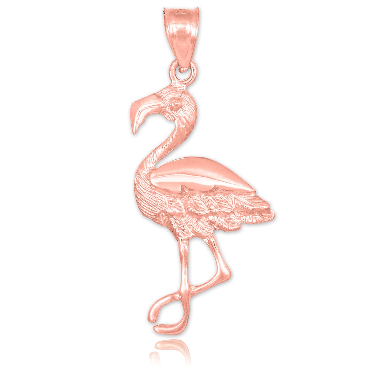 Animal Kingdom Solid 10k Rose Gold Charm Pink Flamingo Pendant