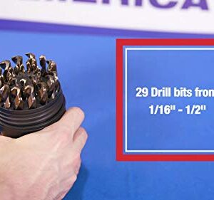 Drill America - DWD29J-CO-PC 29 Piece M35 Cobalt Drill Bit Set in Round Case (1/16" - 1/2" X 64ths), DWDCO Series