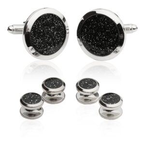 cuff-daddy men's black diamond dust tuxedo cuff links and studs set with presentation jewelry idea box - 7/8" cufflinks, 3/8" studs - business attire cufflinks & shirt accessories special