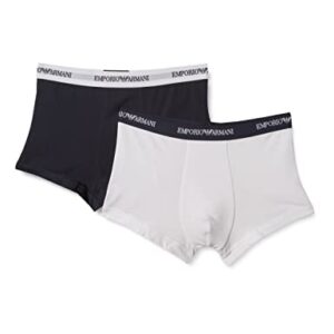 Emporio Armani Men's 2 Pack Cotton Trunk, White/Marine, Medium