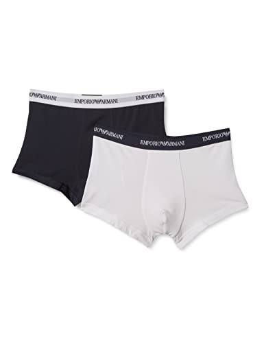 Emporio Armani Men's 2 Pack Cotton Trunk, White/Marine, Medium