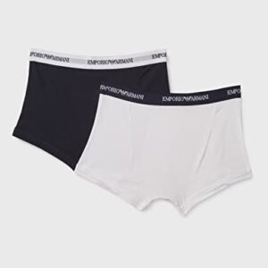 Emporio Armani Men's 2 Pack Cotton Trunk, White/Marine, Medium