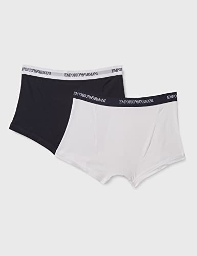 Emporio Armani Men's 2 Pack Cotton Trunk, White/Marine, Medium