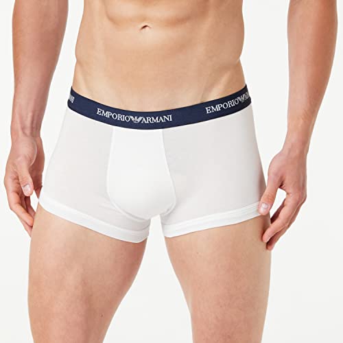 Emporio Armani Men's 2 Pack Cotton Trunk, White/Marine, Medium