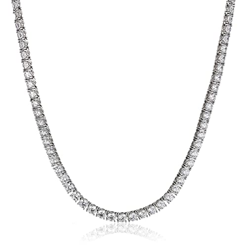 Amazon Essentials Platinum Plated Sterling Silver Tennis Necklace set with Round Cut Infinite Elements Cubic Zirconia (5 mm), 17", (previously Amazon Collection)