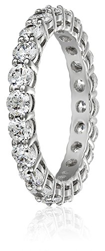 Amazon Essentials Platinum-Plated Sterling Silver All-Around Band Ring set with Round Infinite Elements Cubic Zirconia (2 cttw), Size 7 (previously Amazon Collection)