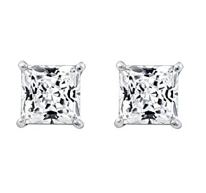 Amazon Essentials Platinum Plated Sterling Silver Stud Earrings set with Princess Brilliant Cut Infinite Elements Cubic Zirconia (1 cttw), (previously Amazon Collection)