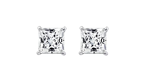 Amazon Essentials Platinum Plated Sterling Silver Stud Earrings set with Princess Brilliant Cut Infinite Elements Cubic Zirconia (1 cttw), (previously Amazon Collection)