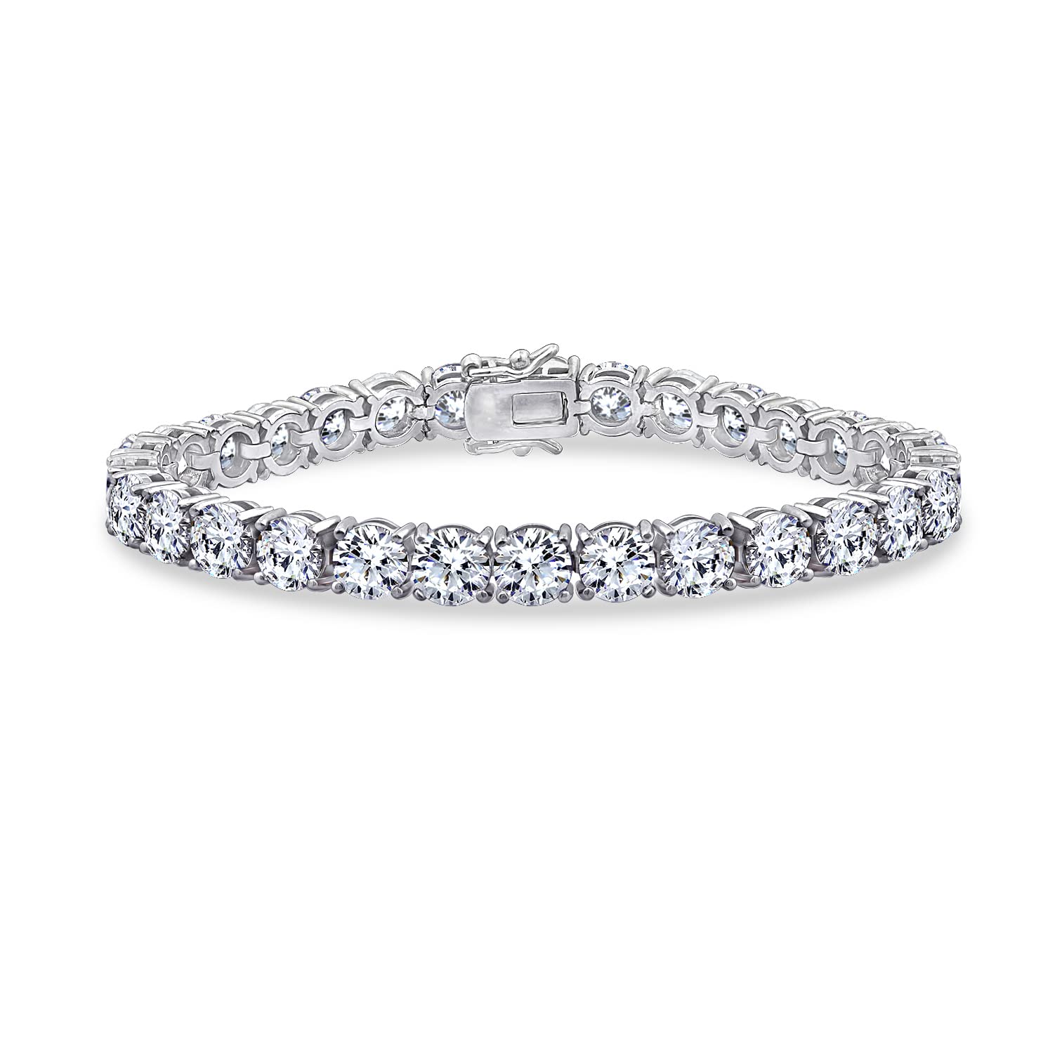 Amazon Essentials Platinum Plated Sterling Silver Tennis Bracelet set with Round Cut Infinite Elements Cubic Zirconia, 7.25", (previously Amazon Collection)