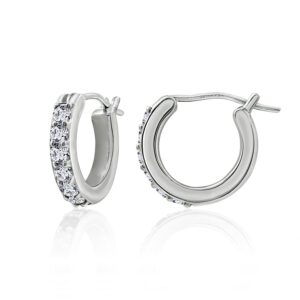 amazon collection platinum plated sterling hoop earrings set with round cut infinite elements cubic zirconia (3/4 cttw), .5" diameter