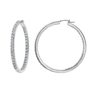 amazon collection platinum plated sterling silver hoop earrings set with round cut infinite elements cubic zirconia (2.34 cttw), 1.5" diameter