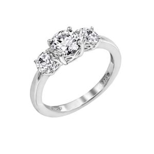 amazon essentials platinum-plated sterling silver round 3-stone ring made with infinite elements cubic zirconia (2 cttw), size 8 (previously amazon collection)