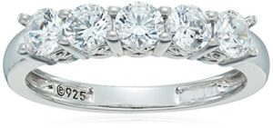 amazon essentials platinum-plated sterling silver round-cut 5-stone ring made with infinite elements cubic zirconia (1.25 cttw), size 6 (previously amazon collection)