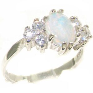 letsbuygold 925 sterling silver cubic zirconia and real genuine opal womens band ring - size 7