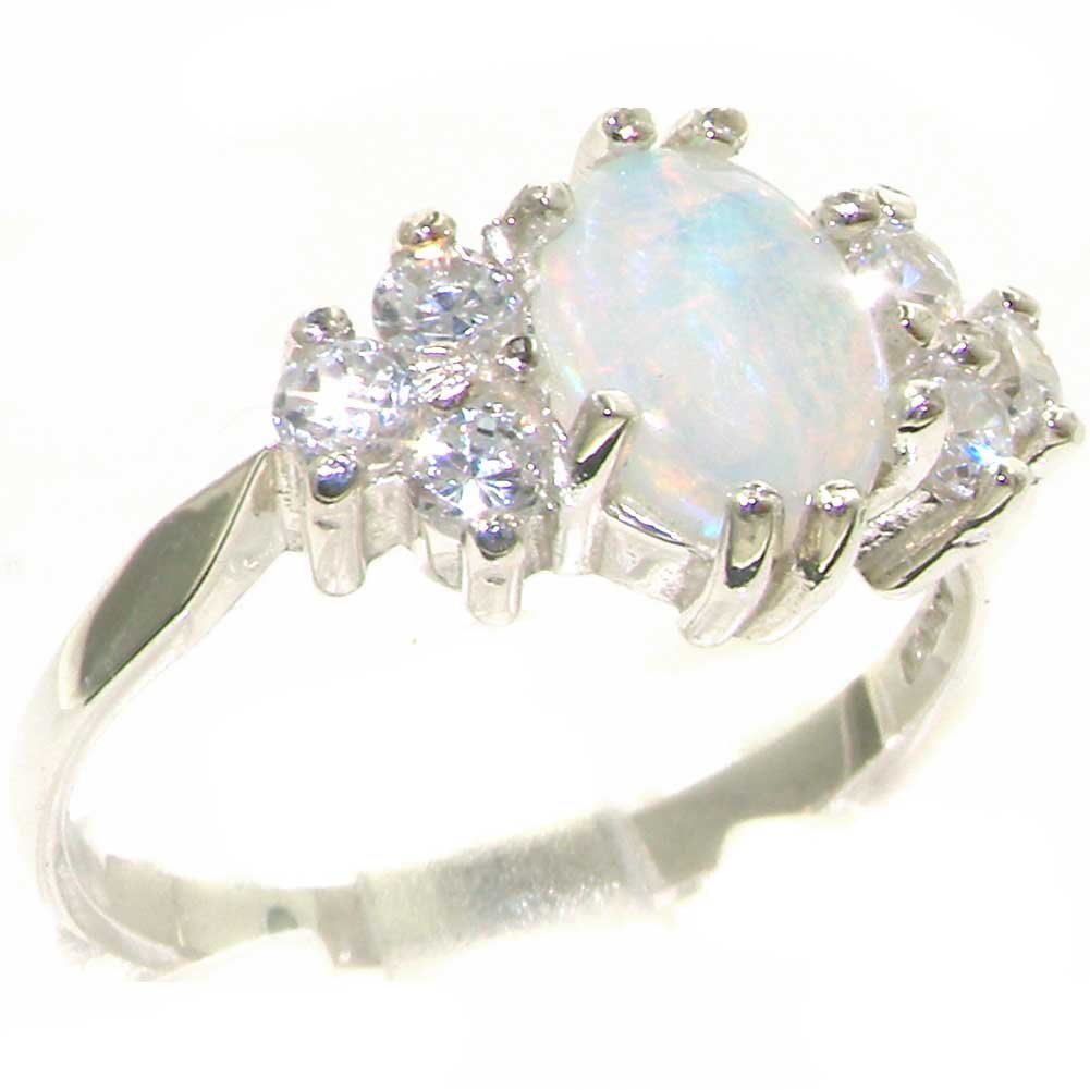 LetsBuyGold 925 Sterling Silver Cubic Zirconia and Real Genuine Opal Womens Band Ring - Size 7