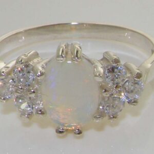 LetsBuyGold 925 Sterling Silver Cubic Zirconia and Real Genuine Opal Womens Band Ring - Size 7