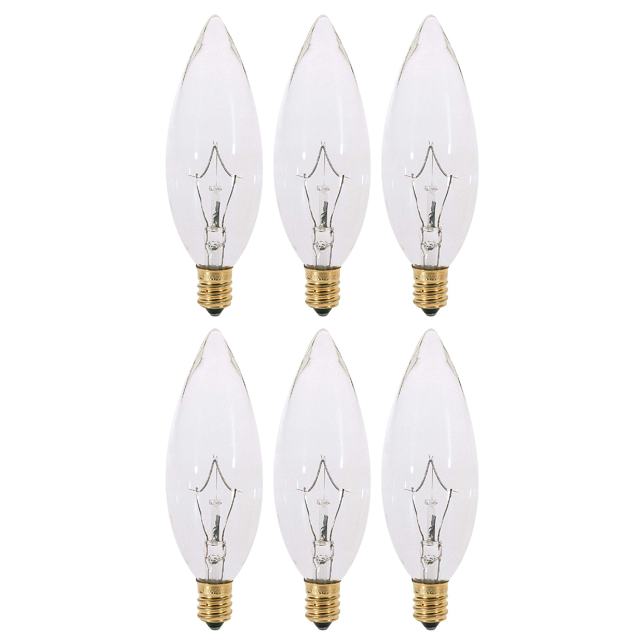 KOR (Pack of 6) Clear European Base (E14) Torpedo Tip 120V Chandelier Bulbs - Straight Tip (25)