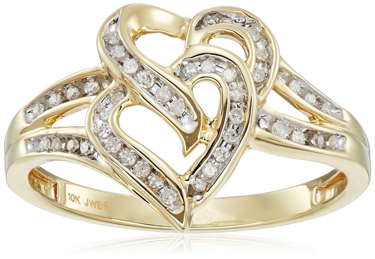 Amazon Essentials 10K Yellow Gold Diamond Two Hearts Ring (1/10 cttw), Size 8 (previously Amazon Collection)