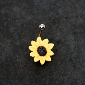 Body Candy Stunning Sunflower Belly Ring 14 Gauge