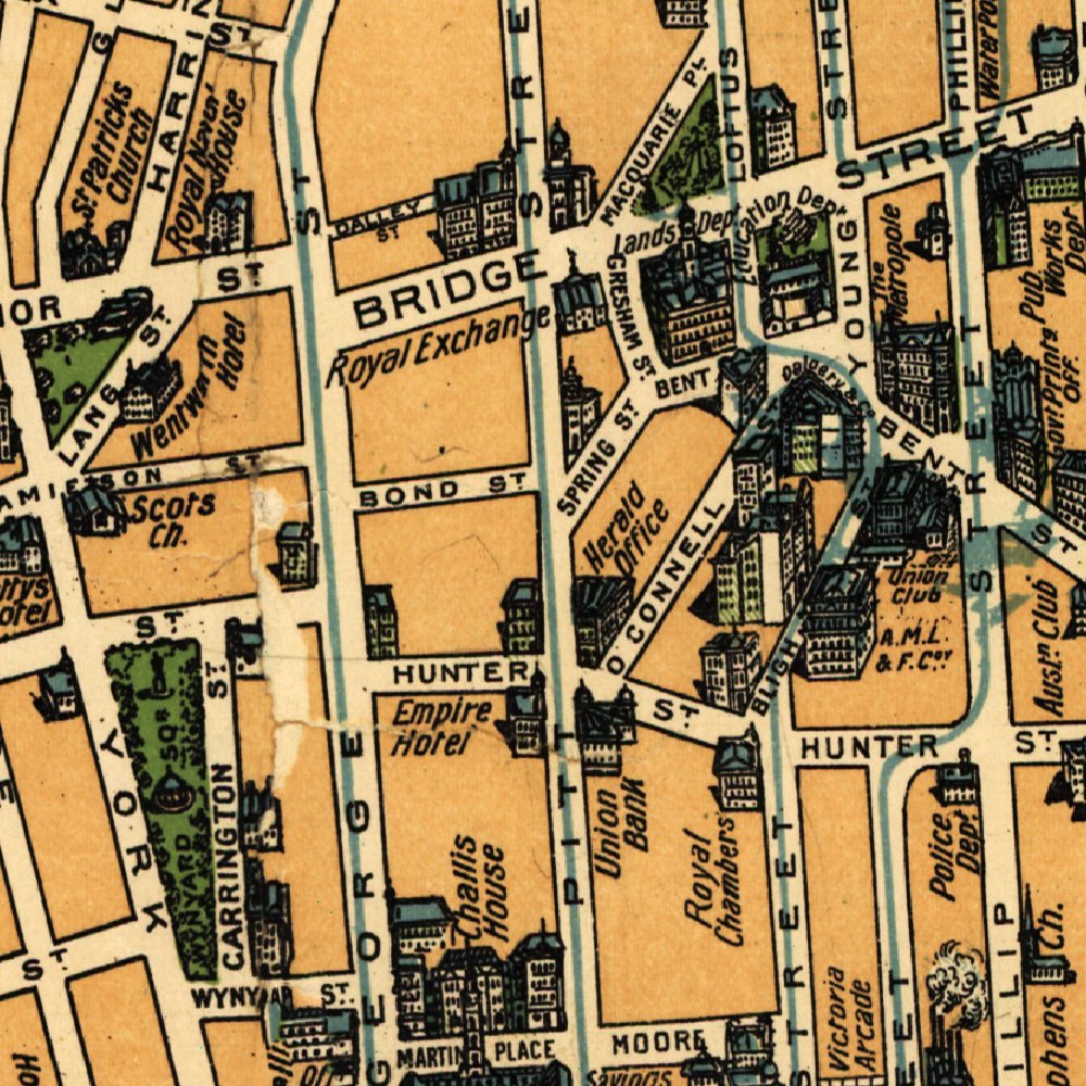 Antiguos Maps - Robinson's Aeroplane Map of Sydney Australia - Measures 24 in x 36 in (610 mm x 915 mm)