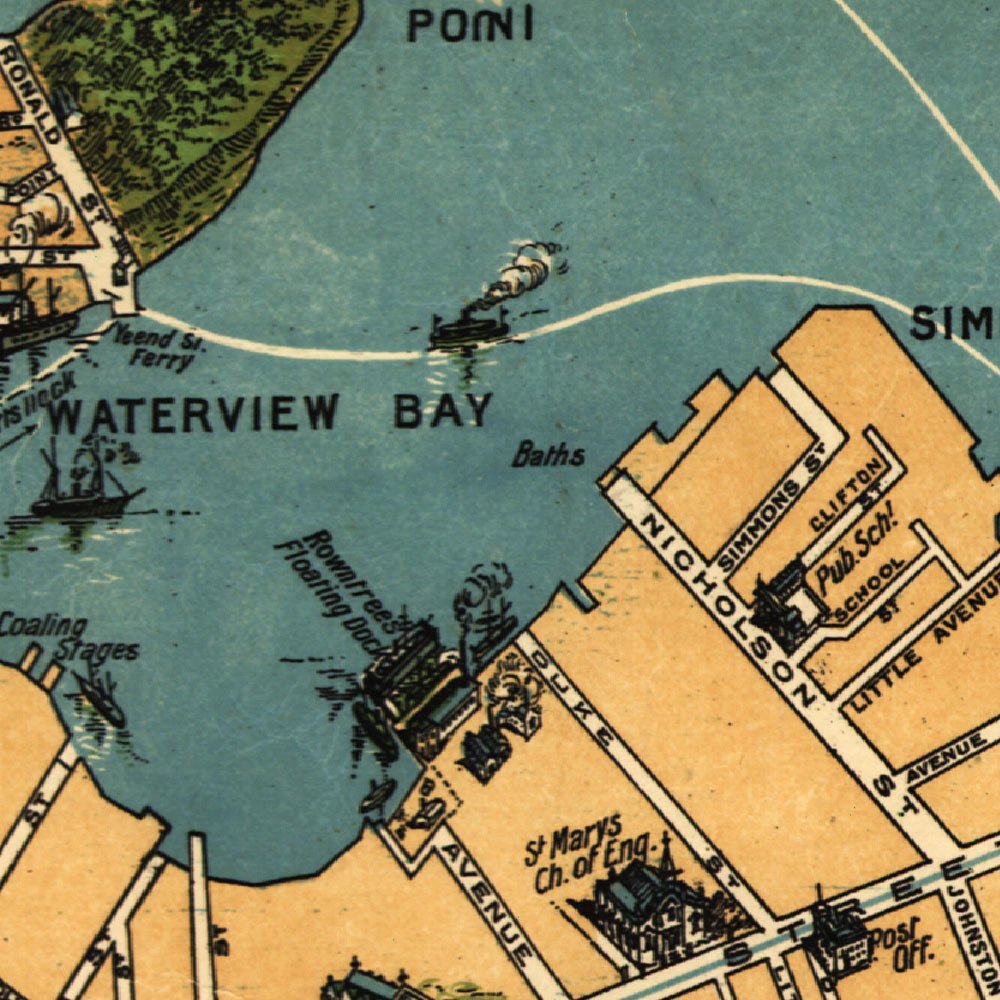 Antiguos Maps - Robinson's Aeroplane Map of Sydney Australia - Measures 24 in x 36 in (610 mm x 915 mm)