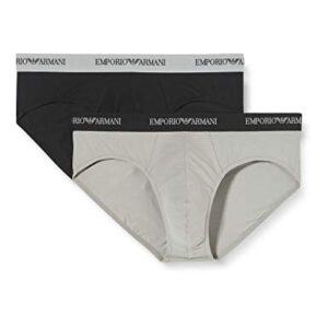 Emporio Armani Men's Stretch Cotton Classic Logo Brief, Black/Grey, X-Large