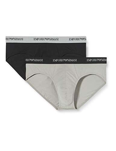 Emporio Armani Men's Stretch Cotton Classic Logo Brief, Black/Grey, X-Large