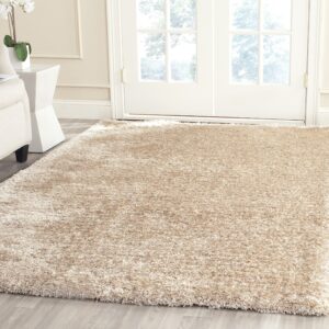 SAFAVIEH South Beach Shag Collection Area Rug - 8' x 10', Champagne, Handmade, 1.8-inch Thick Ideal for High Traffic Areas in Living Room, Bedroom (SBS562C)