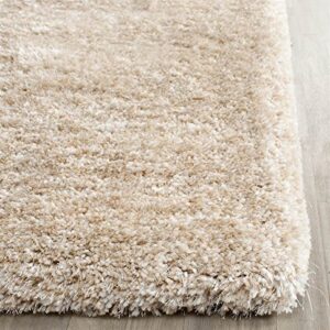 SAFAVIEH South Beach Shag Collection Area Rug - 8' x 10', Champagne, Handmade, 1.8-inch Thick Ideal for High Traffic Areas in Living Room, Bedroom (SBS562C)