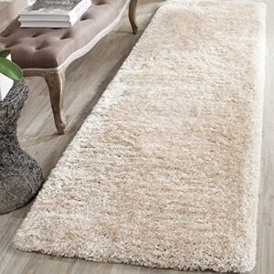 SAFAVIEH South Beach Shag Collection Area Rug - 8' x 10', Champagne, Handmade, 1.8-inch Thick Ideal for High Traffic Areas in Living Room, Bedroom (SBS562C)