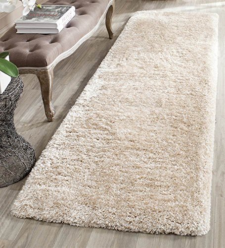 SAFAVIEH South Beach Shag Collection Area Rug - 8' x 10', Champagne, Handmade, 1.8-inch Thick Ideal for High Traffic Areas in Living Room, Bedroom (SBS562C)