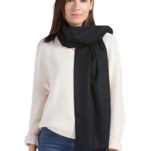 Fishers Finery Women's 100% Pure Cashmere Winter Scarf; 2-Ply Dehaired (Black)