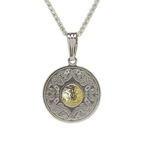 biddy murphy celtic warrior shield necklace 925 sterling silver and 18k gold plated bead, fine irish imported jewelry