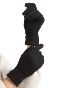 fishers finery women's 100% pure cashmere gloves, cable with extended cuff black