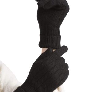 Fishers Finery Women's 100% Pure Cashmere Gloves, Cable with Extended Cuff Black