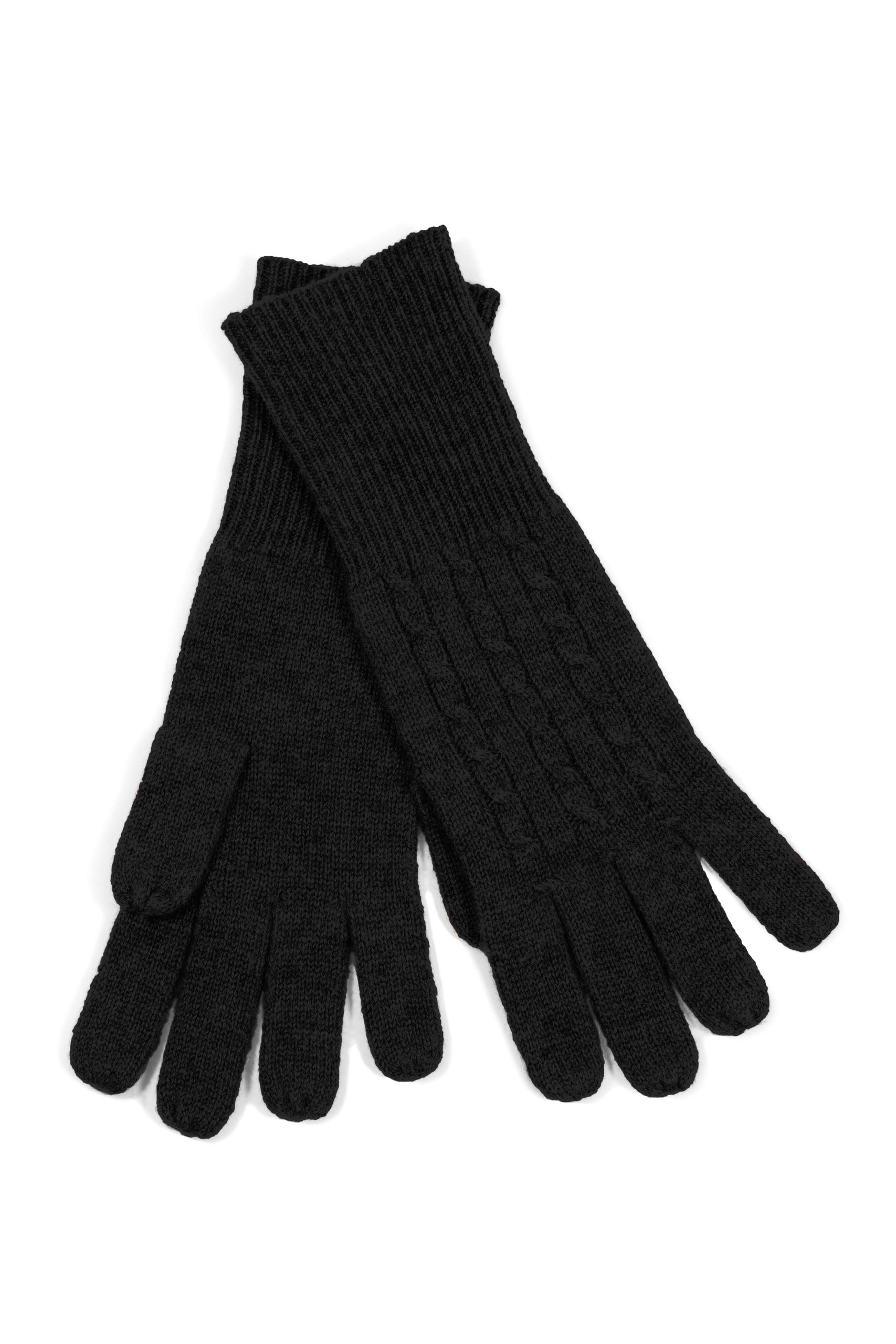 Fishers Finery Women's 100% Pure Cashmere Gloves, Cable with Extended Cuff Black