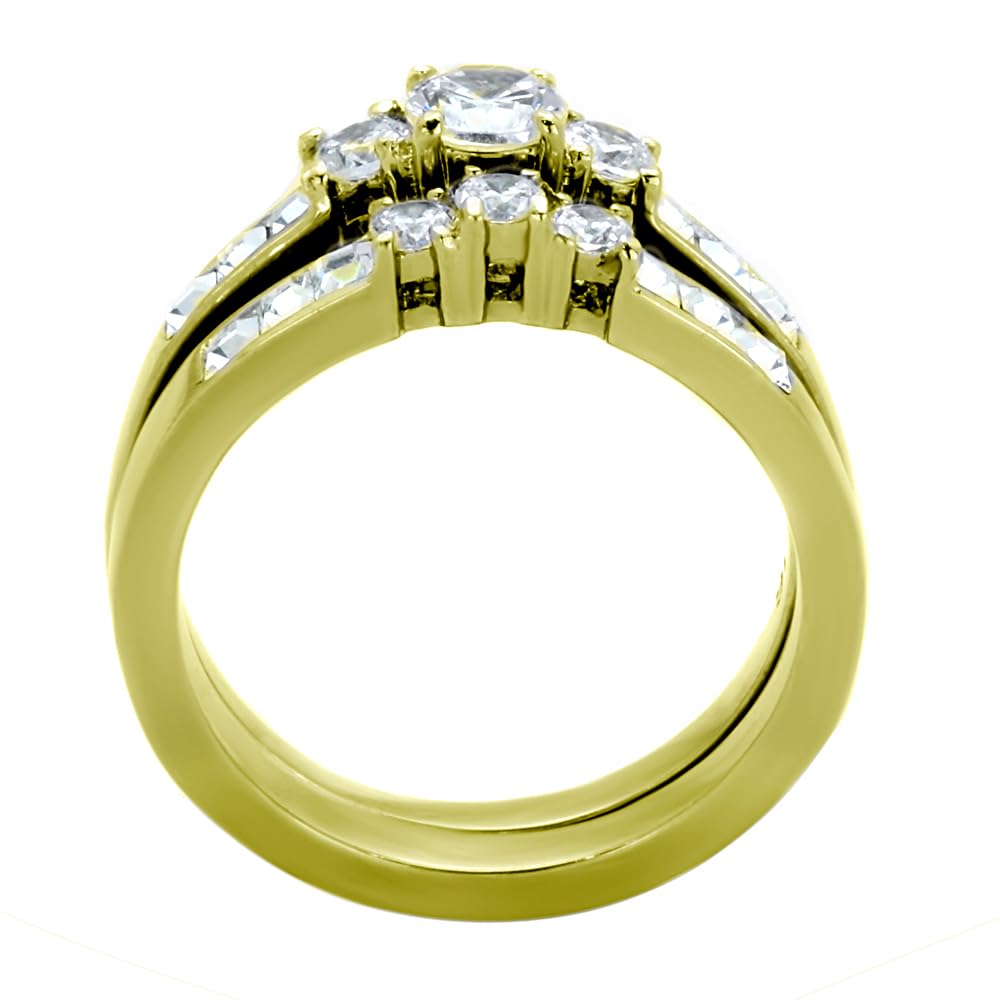 Lanyjewelry 1.35ct CZ Gold IP Stainless Steel WOMENS WEDDING/ENGAGEMENT RING SET- Size 10